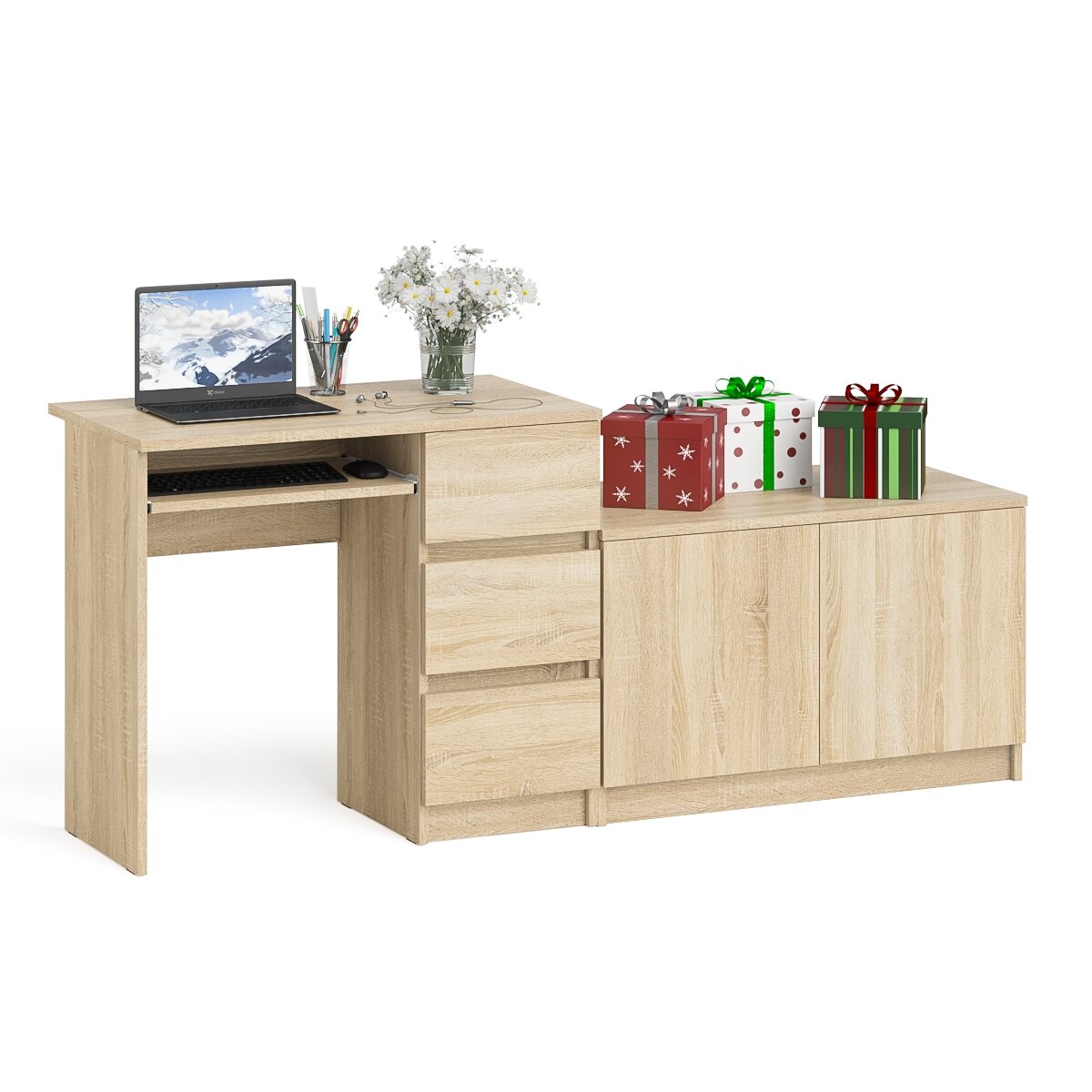 Стол компьютерный СВК Мори МС-6 ящики справа и тумба МА900 дуб сонома