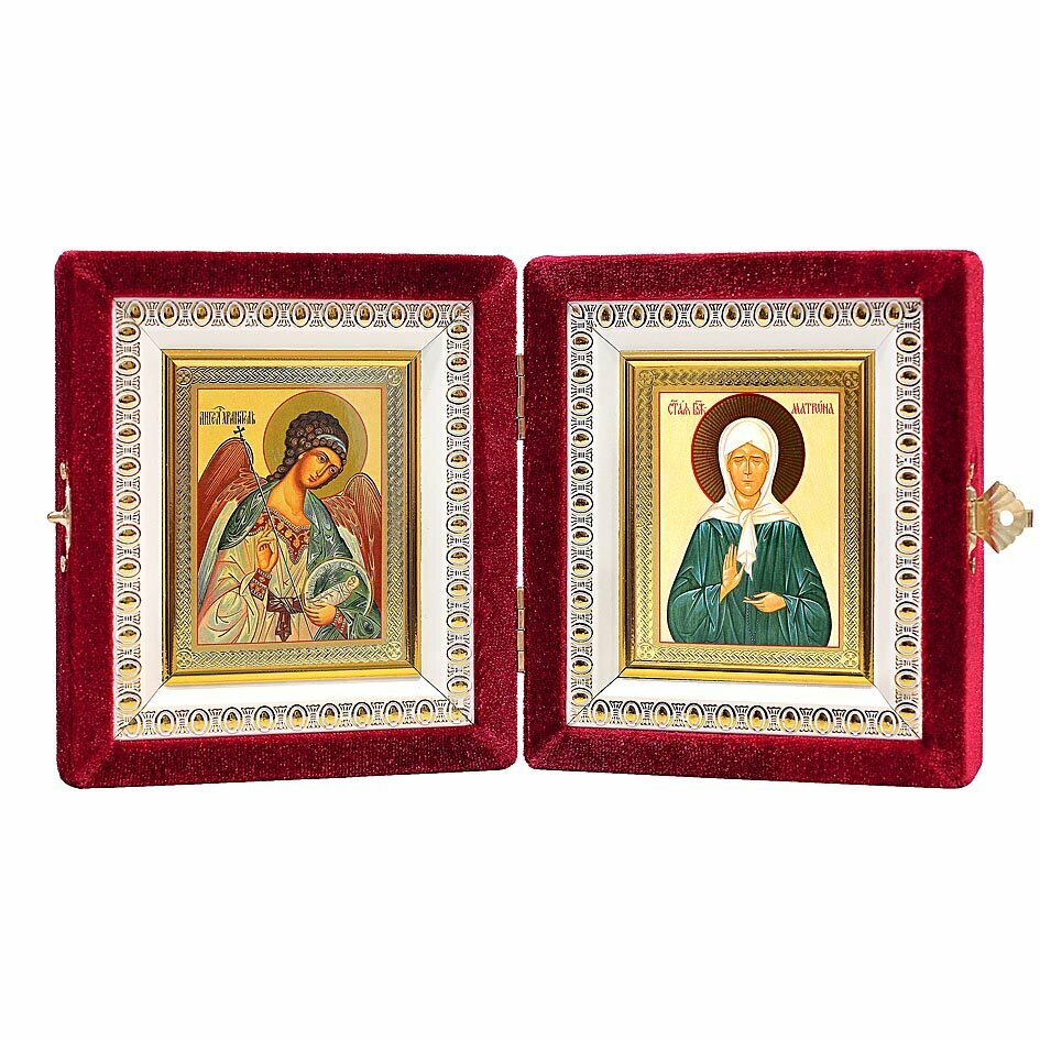 Складень именной "Блаженная Матрона Московская (лик № 047) - Ангел Хранитель (лик № 110)", размер ликов 6*7,5 см