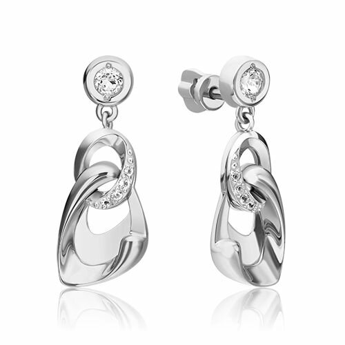 Серьги пусеты, белое золото, 585 проба, родирование, топаз