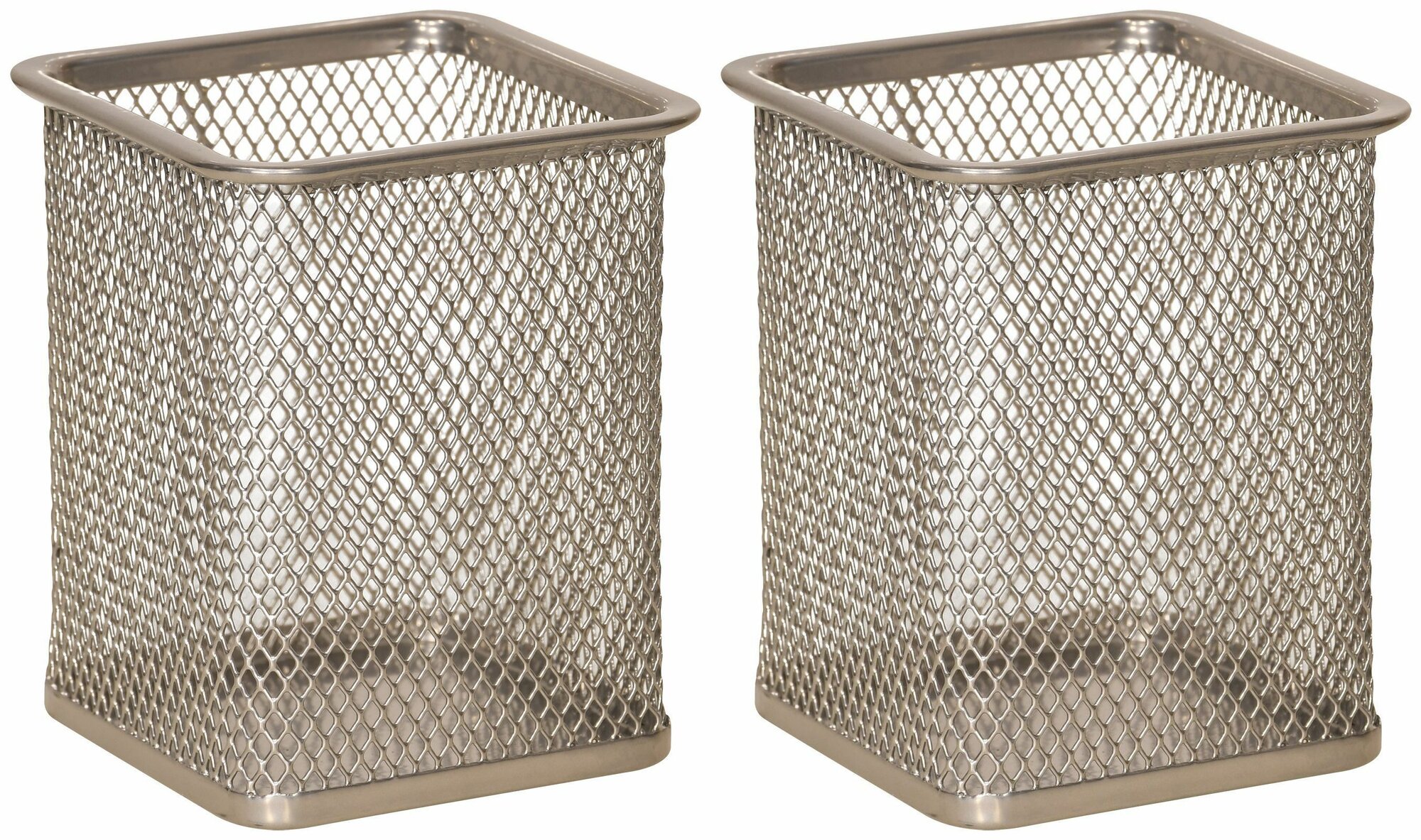 InФормат Стакан для канцтоваров, 98*80*80 мм, серебро металл, 2 шт.