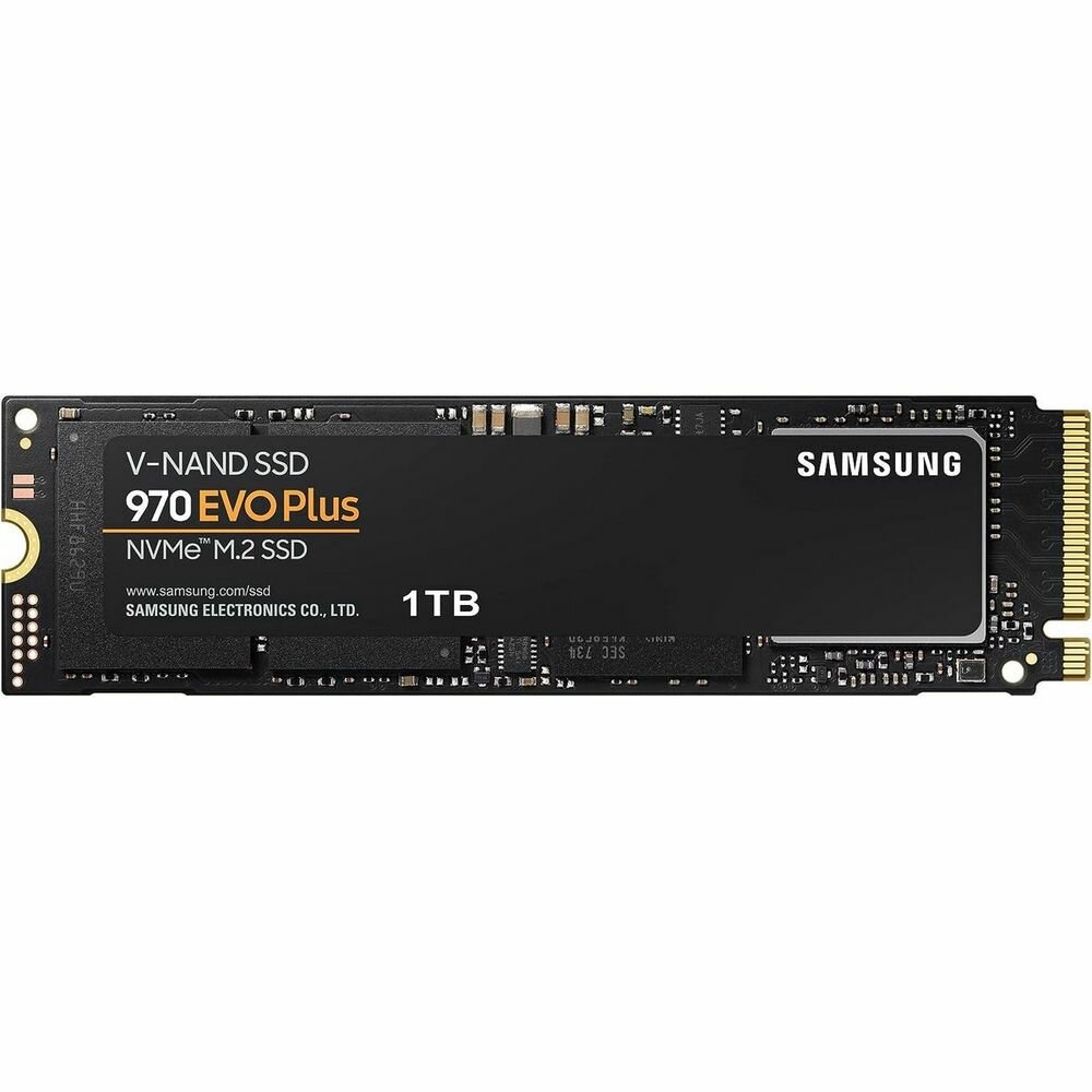 Твердотельный накопитель SSD Samsung 970 EVO Plus M.2 2280 1TB Client PCIe Gen3x4 with NVMe, 3500/3300, IOPS 600/550K, MTBF 1.5M, 3D NAND TLC, 1024MB, 600TBW, NVMe 1.3, RTL