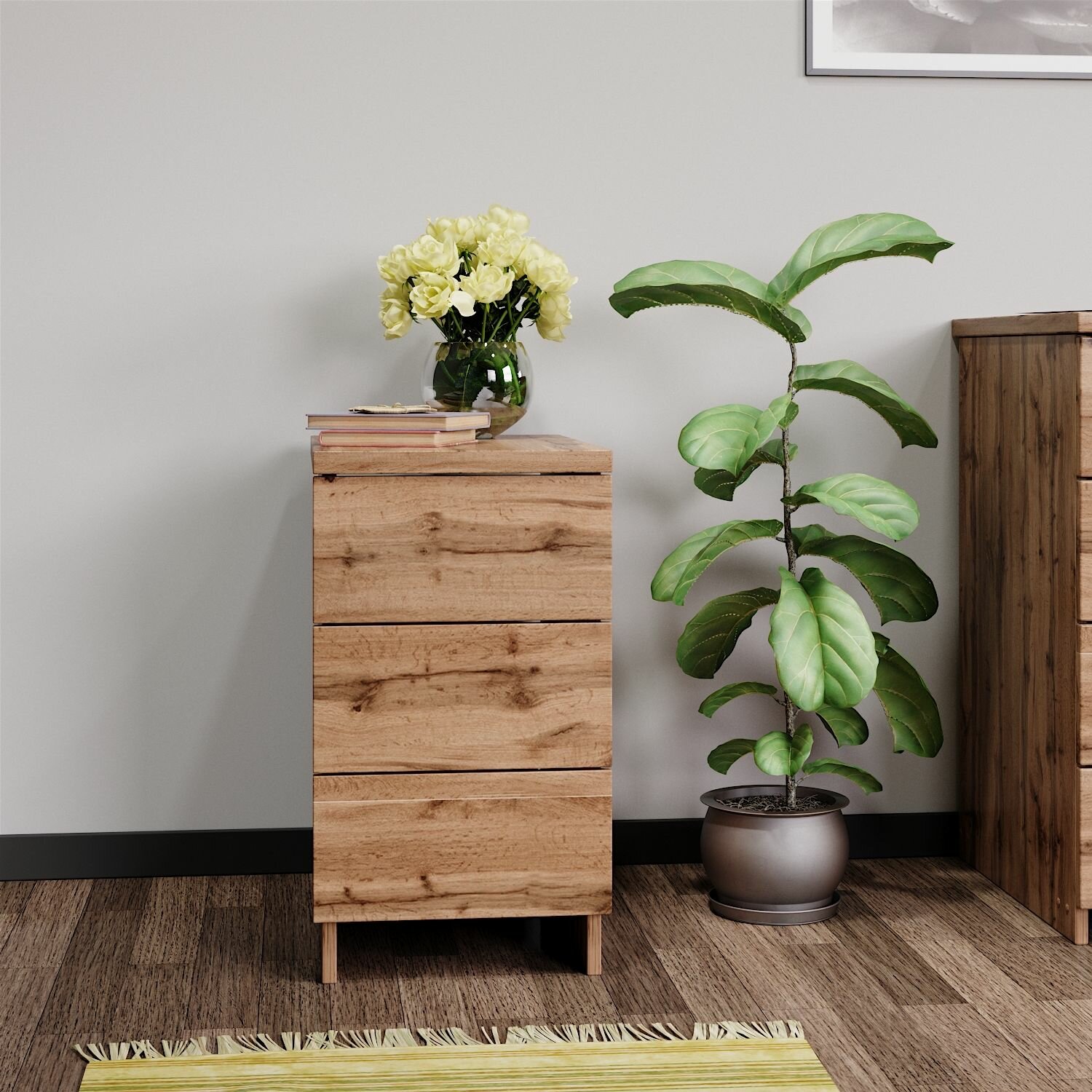 Тумба прикроватная, офисная с ящиками, тумба для спальни, на кухню и ванную дуб Вотан domokomod c 3 ящиками 33*50*59