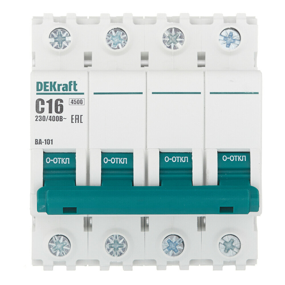 Автоматический выключатель модульный Dekraft BA-101 4Р 16А тип C 4,5 кА 230/400 В (11090DEK) Dekraft 11090DEK