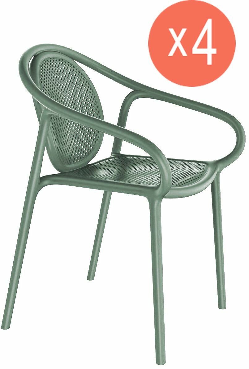 Комплект из 4-х садовых обеденных кресел для дачи Pedrali Remind, пластиковые, зеленые
