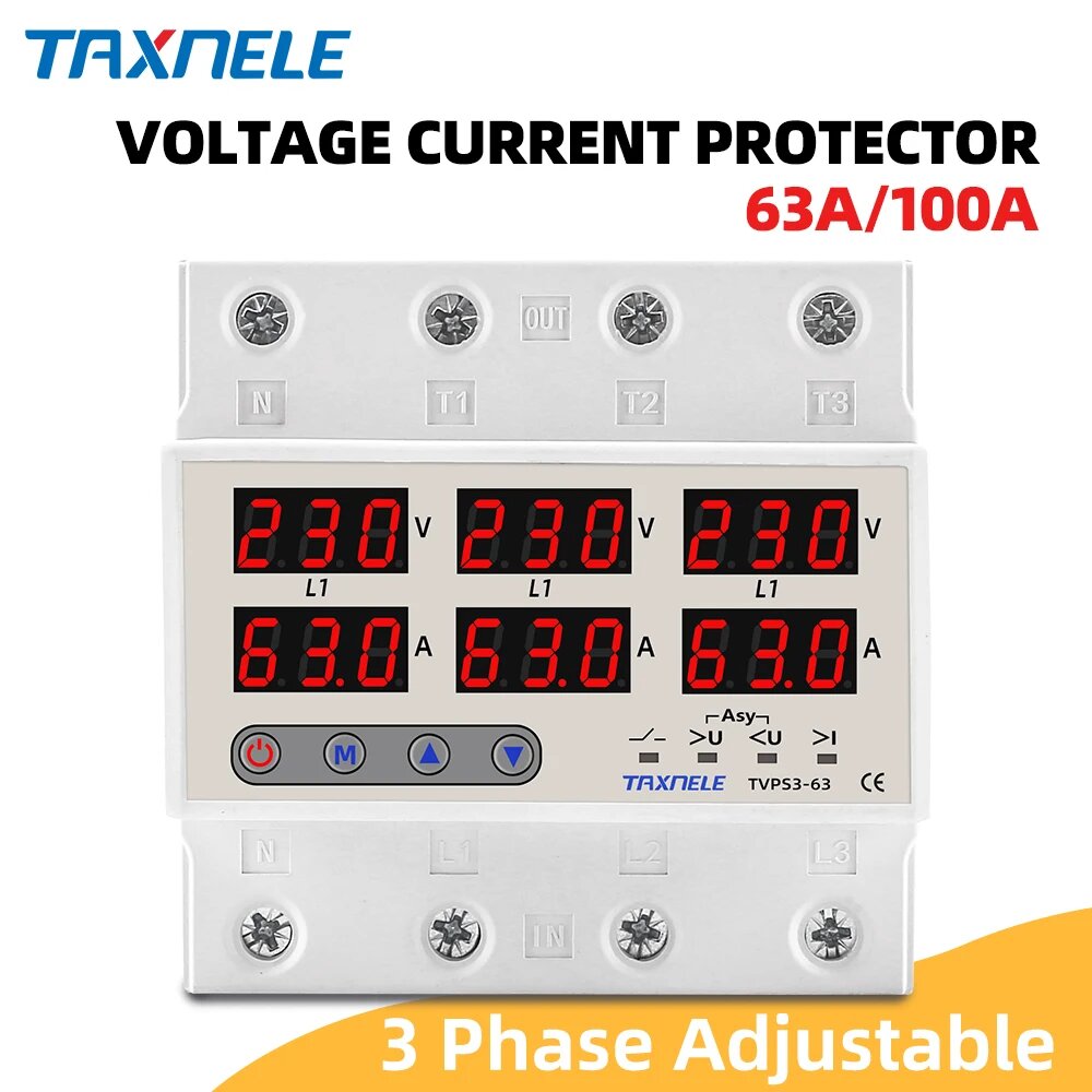 TAXNELE TVPS3-63 трёхфазное реле напряжения тока 63А 220В 3P 100A With N 3X230V