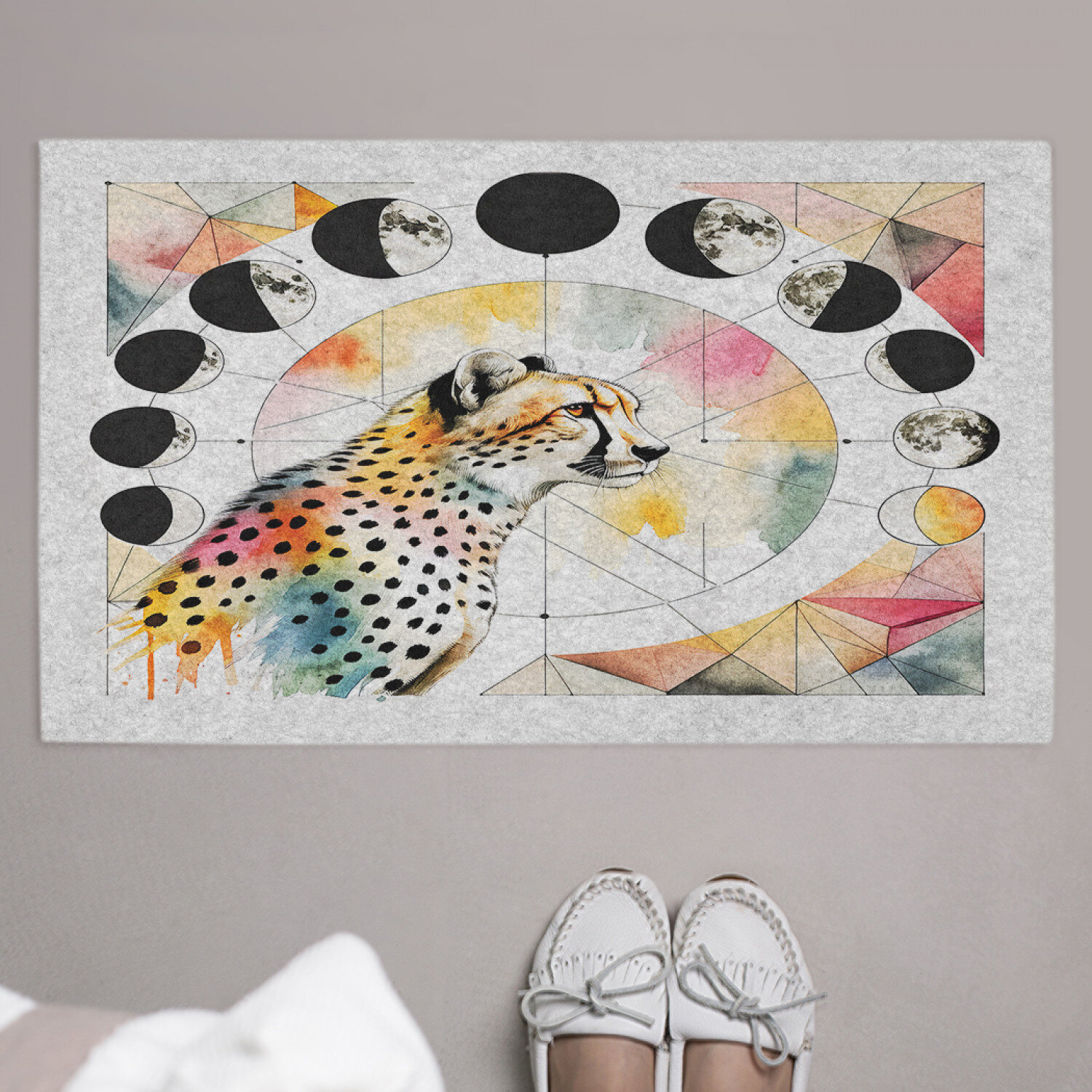 Коврик придверный в прихожую с принтом "Леопардовая акварель" 45 на 75 см , JoyArty