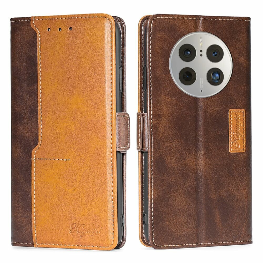 Чехол-книжка MyPads для Huawei Mate 50 Pro / Хуавей Мате 50 Про, смешать два цвета (желтый + коричневый)