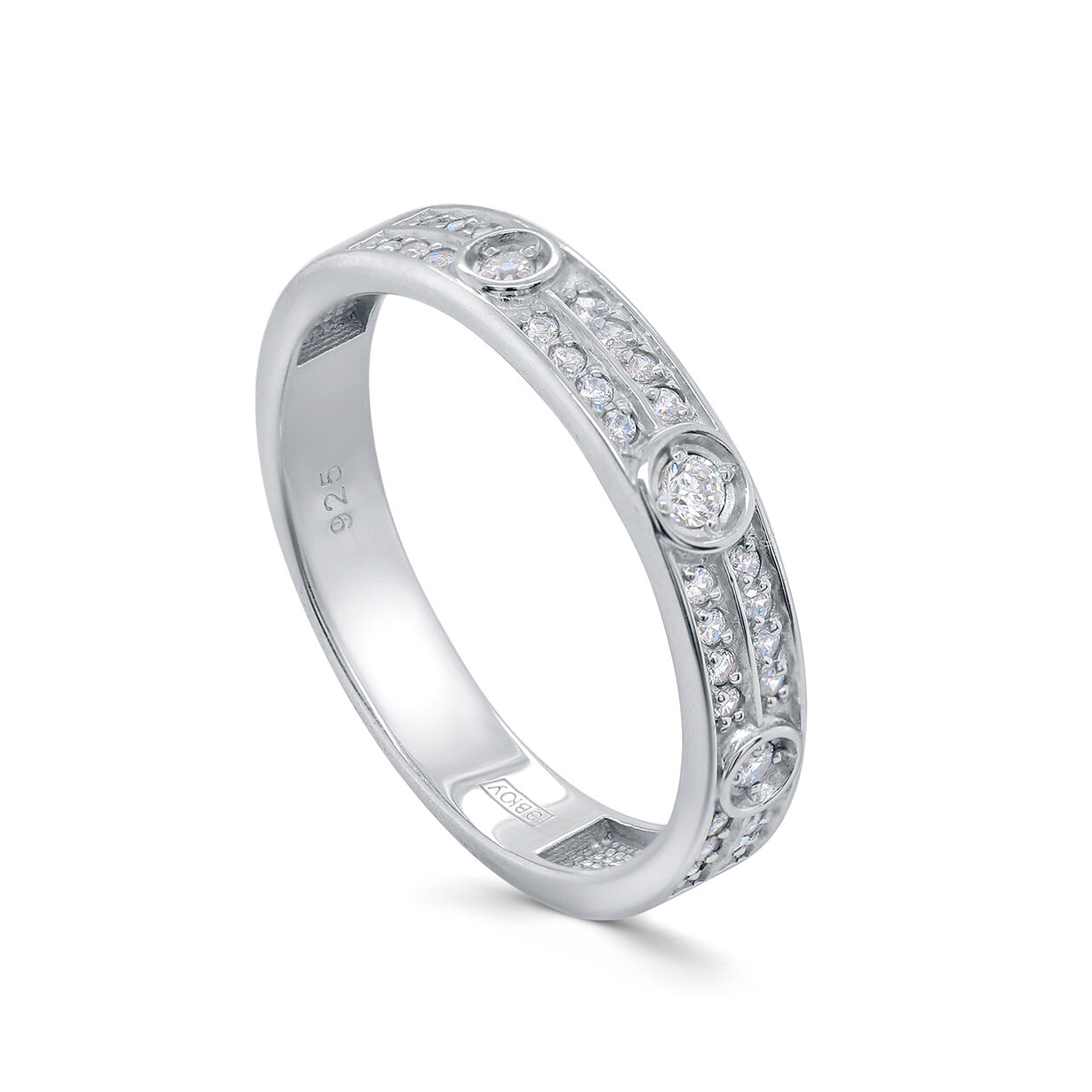 Кольцо, серебро, 925 проба, фианит