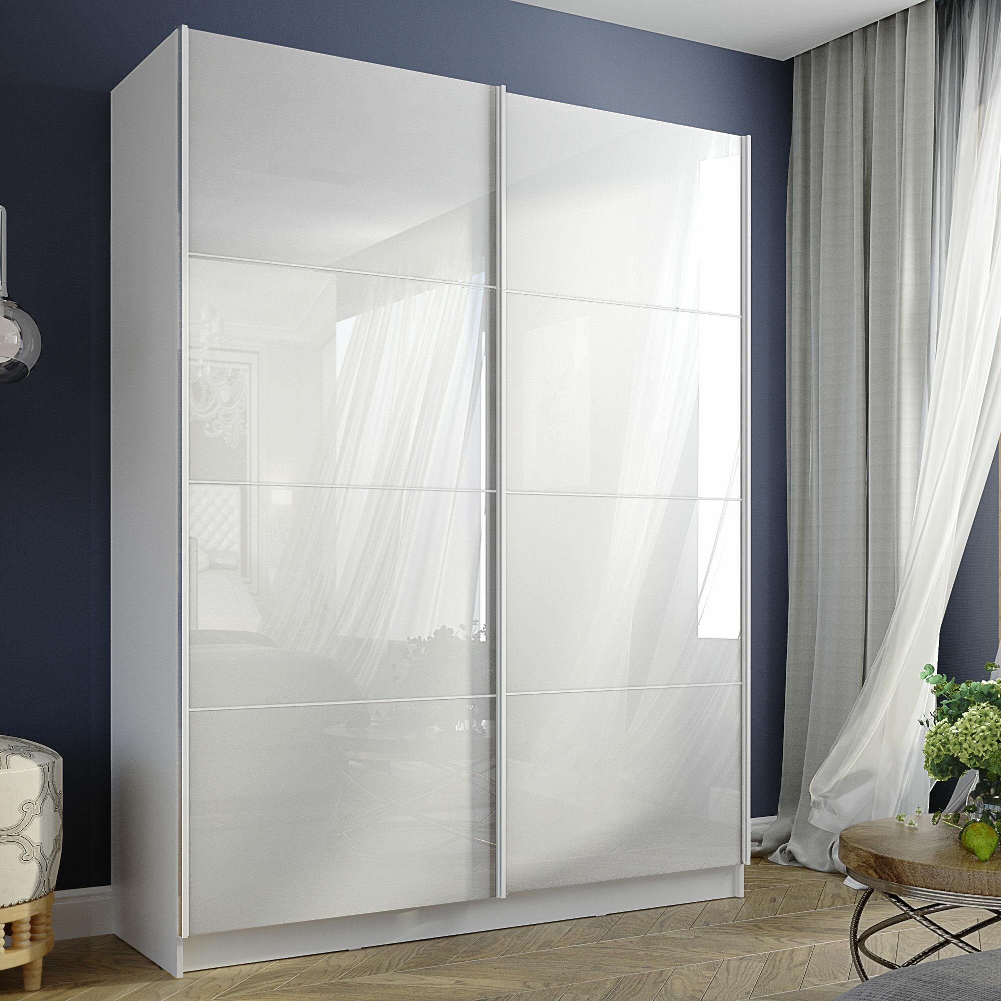 Шкаф-купе для одежды Beneli тренд, Двухдверный, Белый/Белый глянец,183.2х220.6х64.1 см, 1шт.