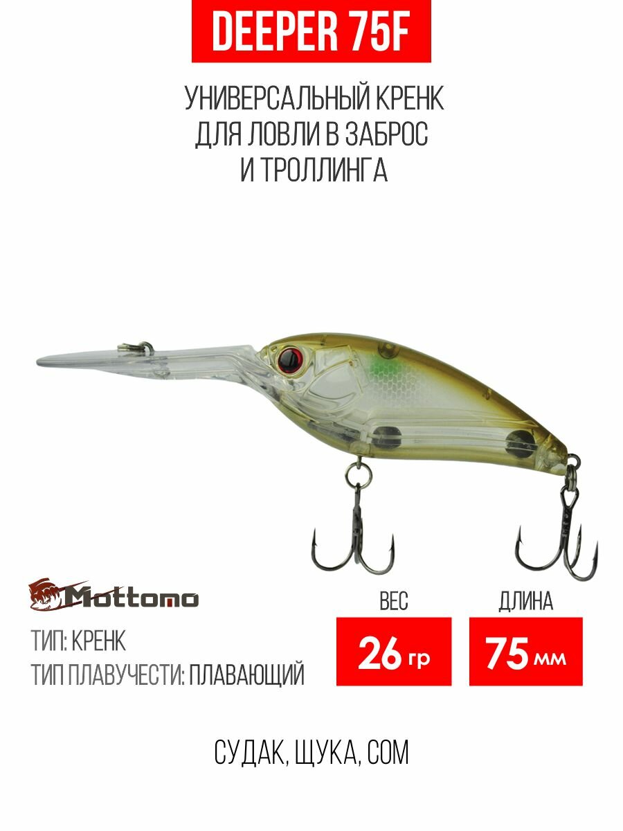 Воблер для рыбалки Mottomo Deeper 75F 26g, кренк плавающий для спиннинга, троллинга. Приманка на щуку, сома.
