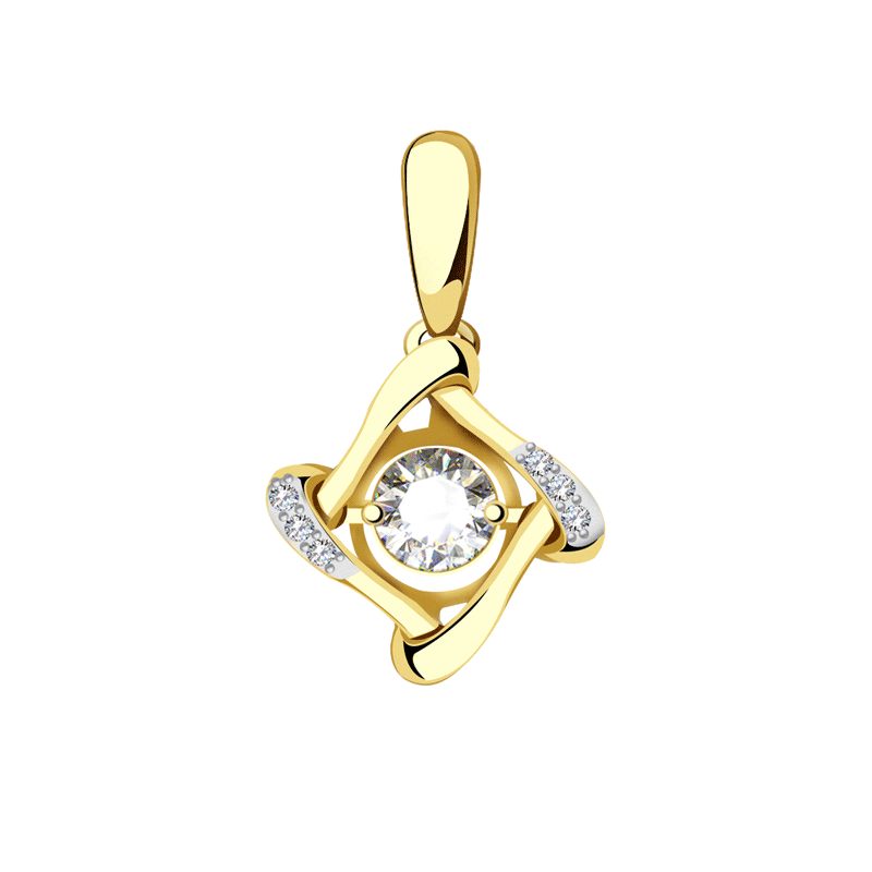 Подвеска, желтое золото, 585 проба, фианит