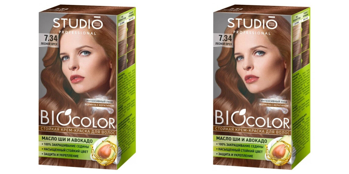 Крем-краска для волос Studio, Professional BioColor, 7.34 лесной орех, 115 мл, 2 шт