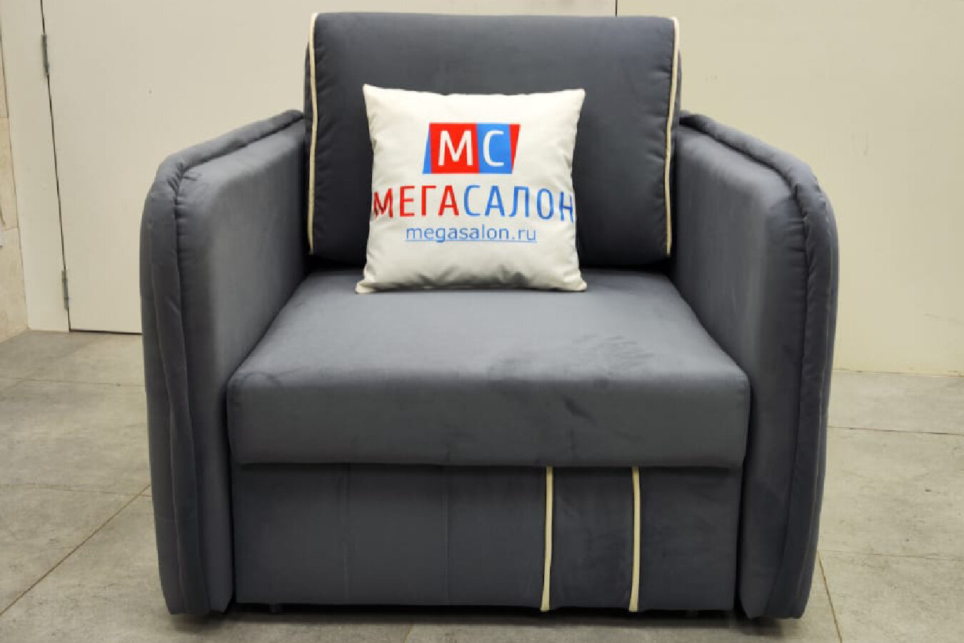 Кресло-кровать Некст (Слим) Серый Велюр, 90х111х87 см, с ящиком для белья