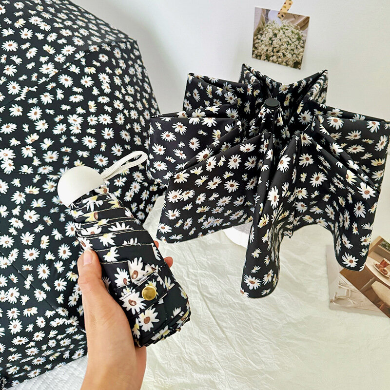 Японский и корейский автоматический зонт для женщин, свежий цветочный дизайн, зонт для защиты от солнца, двойное использование для солнца и дождя, черное покрытие, 50% off зонтов