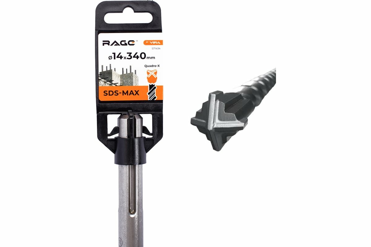 RAGE By VIRA Бур по бетону для перфоратора 14 х 340 мм SDS-Max Quadro-X 571434