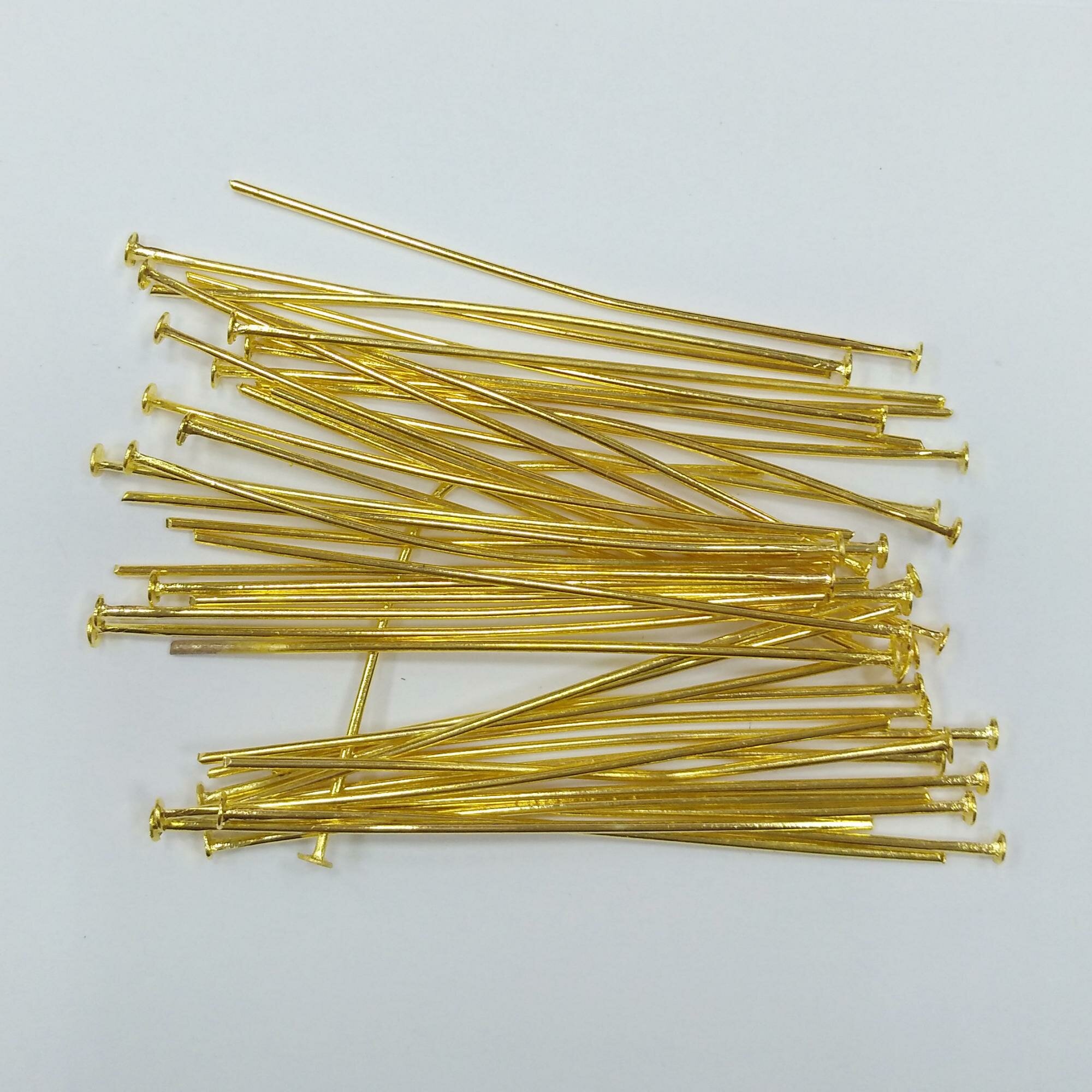 Пины со шляпкой, 45х0.8мм, базовый материал - железо, золотистого цвета, 10 грамм