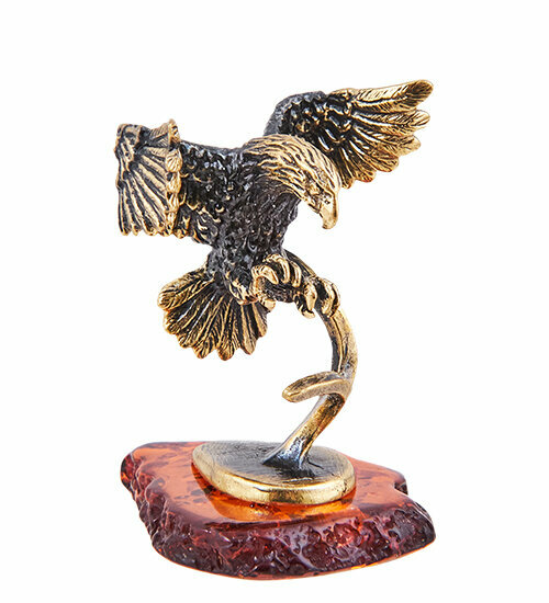 Фигурка Орёл на охоте (латунь, янтарь) AM-3703 113-7012701