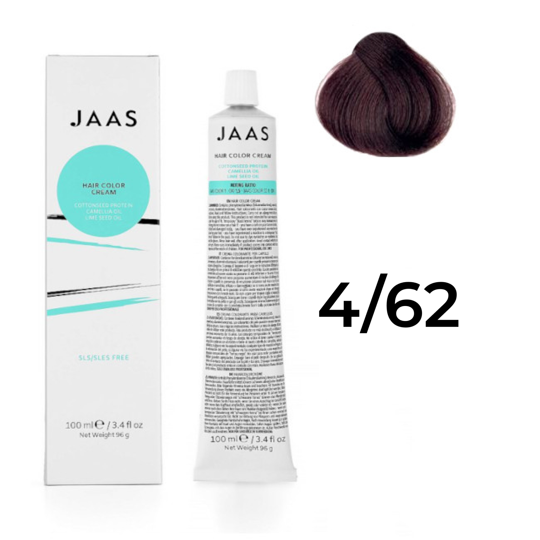 Крем - краска для волос профессиональная Jaas 4/62 Каштановый Красно-фиолетовый 100 мл