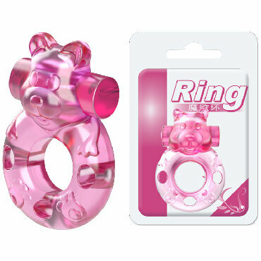 Baile Ring Pink Bear, розовое Эрекционное виброкольцо с клиторальным стимулятором