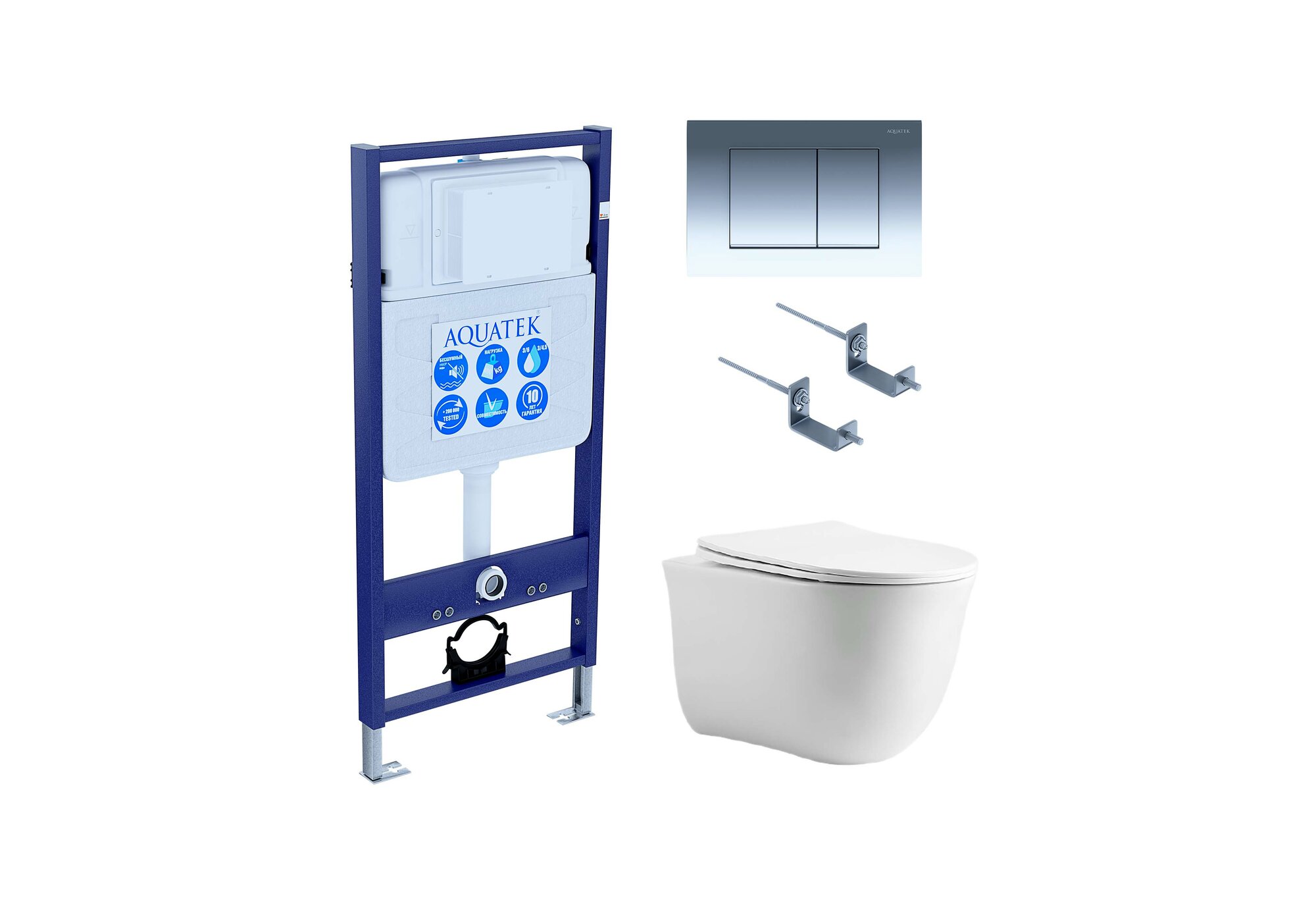 Комплект унитаз подвесной Aquatek Классик SET AQUATEK классик cm-010 4в1 с сиденьем микролифт и инсталляция с клавишей смыва хром глянцевая