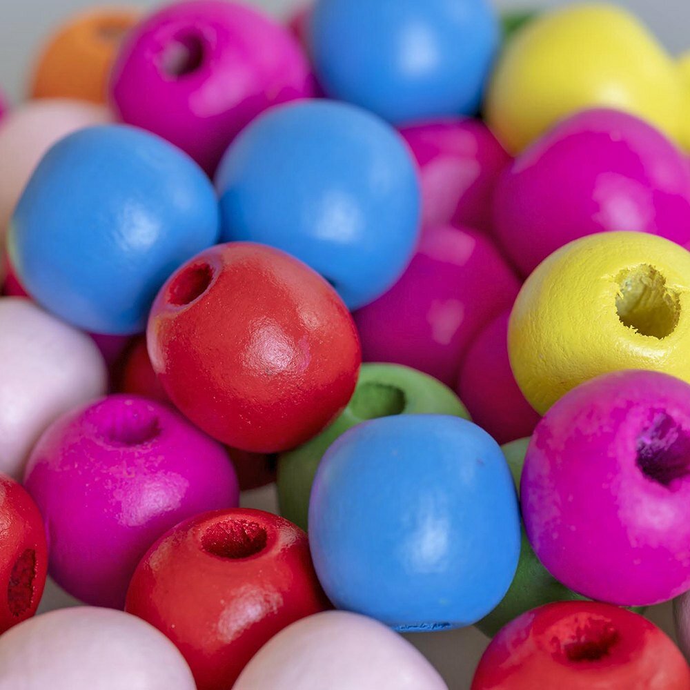 Бусины деревянные окрашенные 30 шт, размер 16х15 мм, разные цвета в упаковке