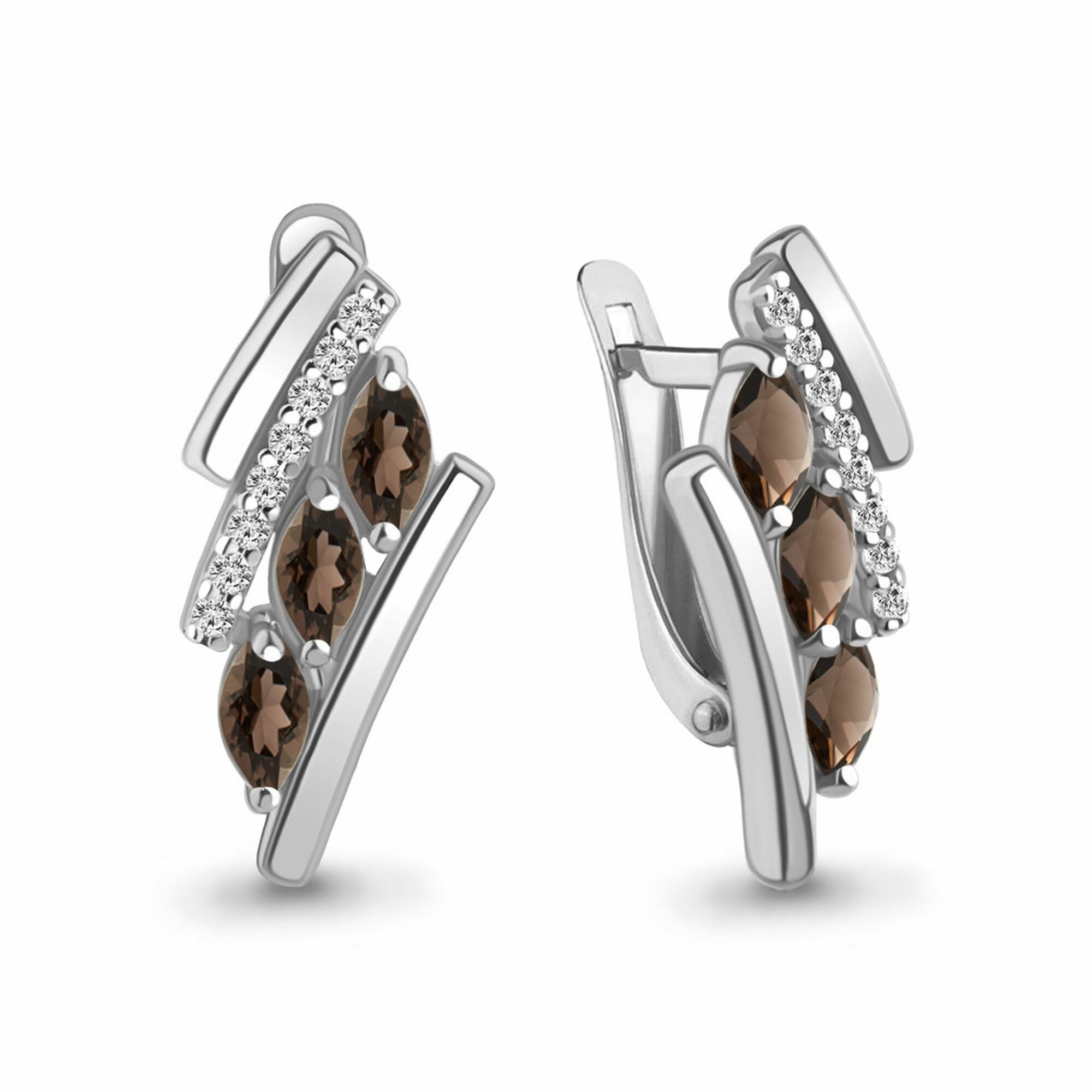 Серьги, серебро, 925 проба, родирование, кварц, фианит