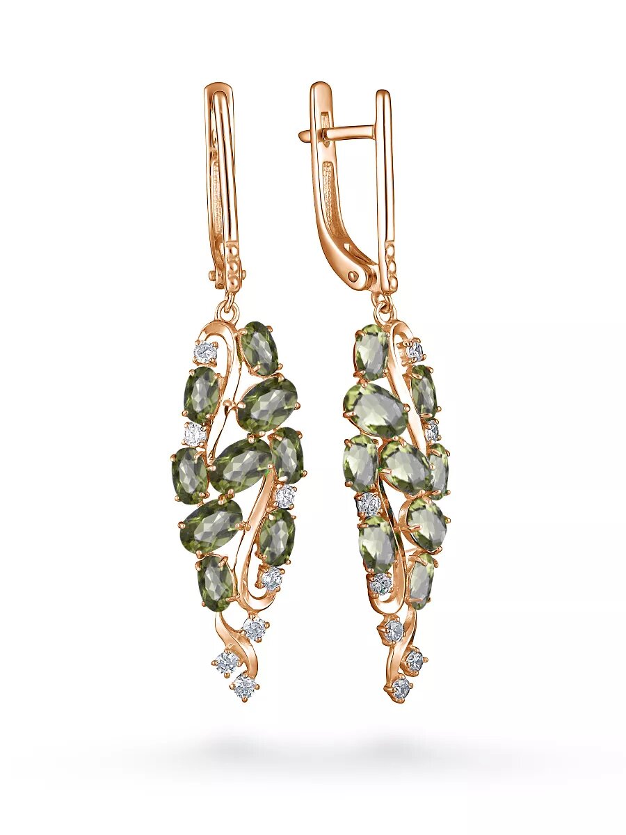 Серьги, красное золото, 585 проба, хризолит, бриллиант