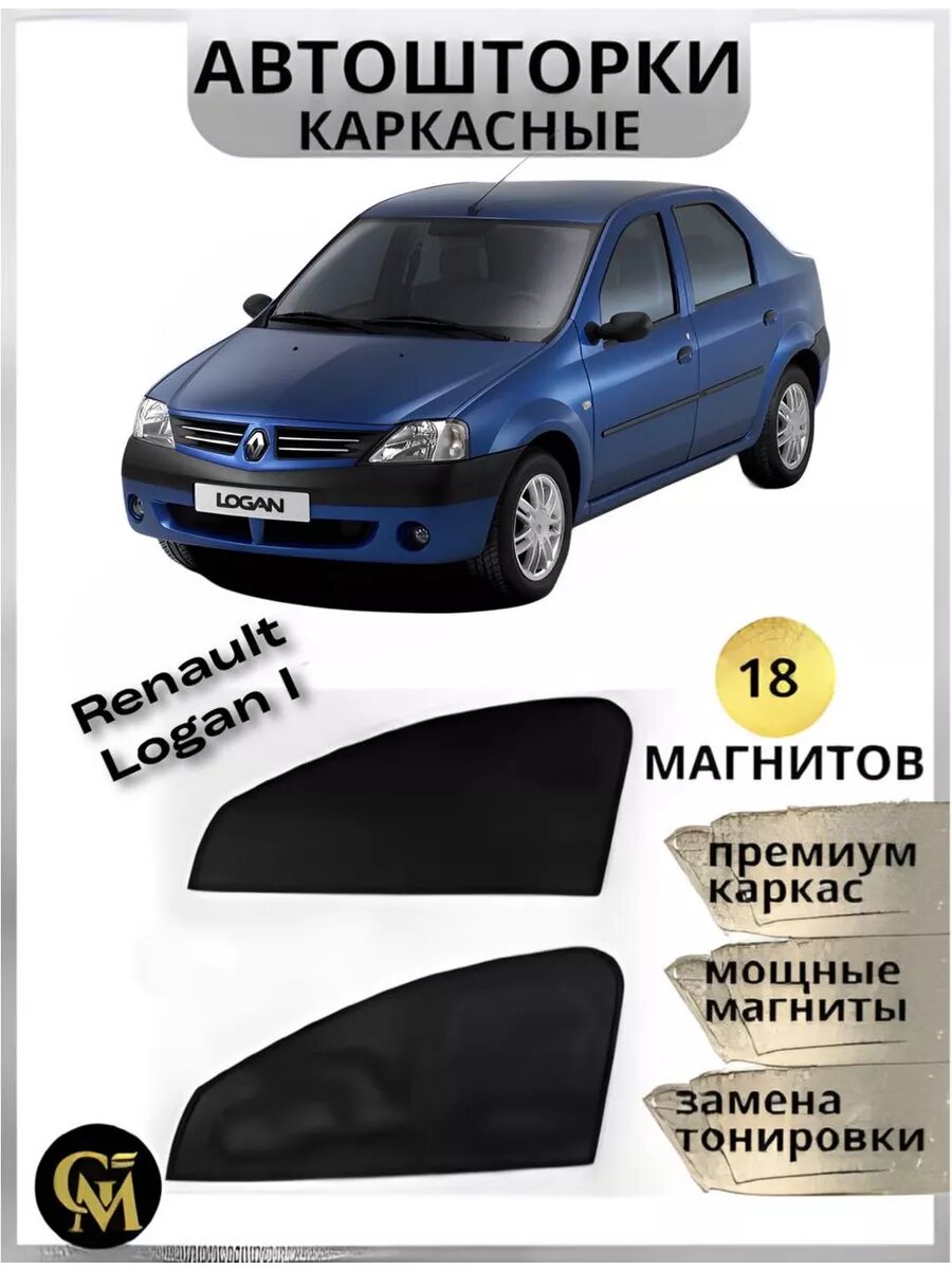 Автошторки каркасные в машину Renault Logan 1, магниты встроены