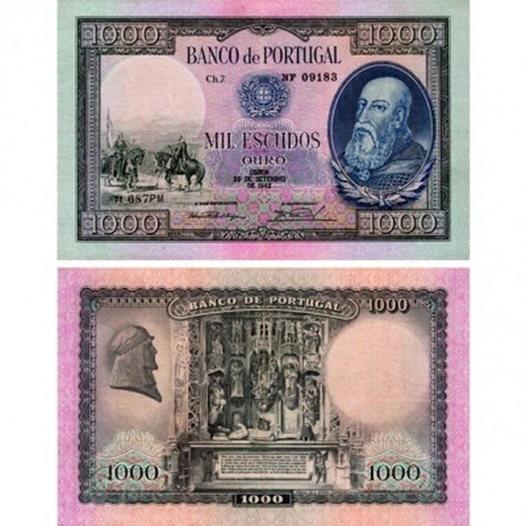 1000 эскудо 1942 Португальская Республика, сувенирная копия, банкноты и купюры редкие коллекционные