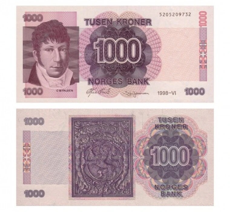 1000 крон 1998 Норвегия, сувенирная копия, банкноты и купюры редкие коллекционные