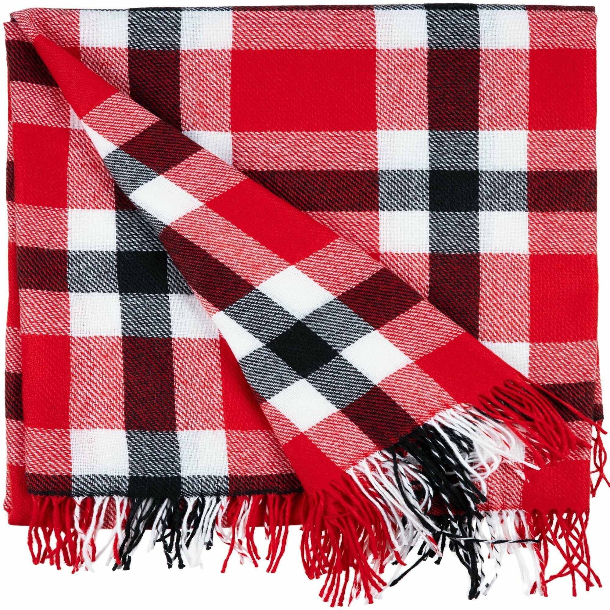 Плед 150х200 новогодний подарочный, в клетку на кровать, на диван шерстяной, теплый, Валдай, красный