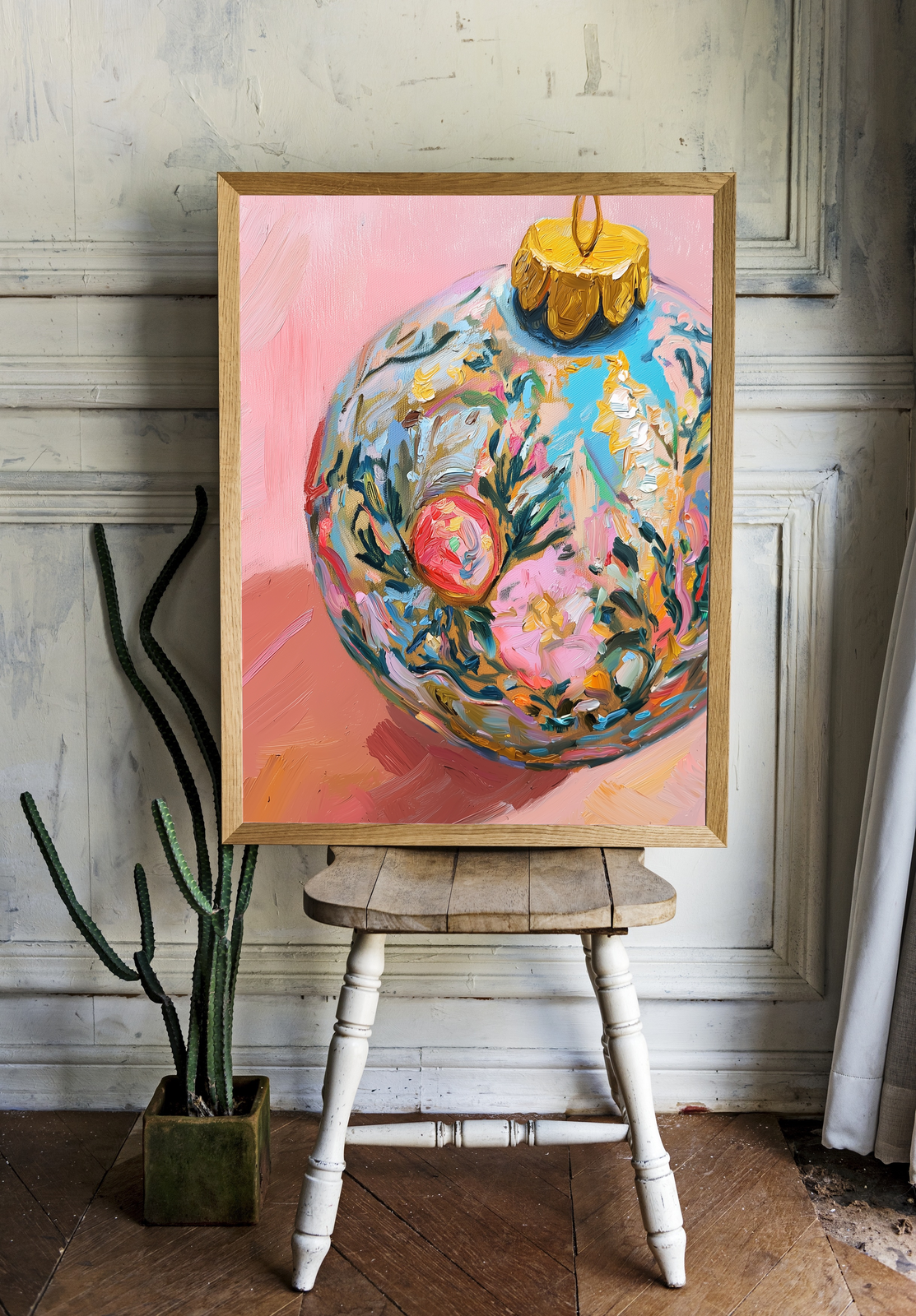 Постер "Рождественский шар с цветами" 40x50 без рамы