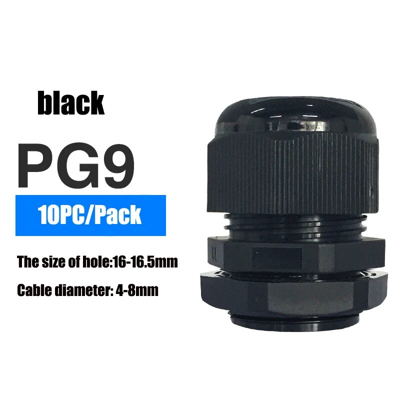Водонепроницаемые кабельные вводы PG7, 10 шт, нейлон, белый/черный PG9 Black