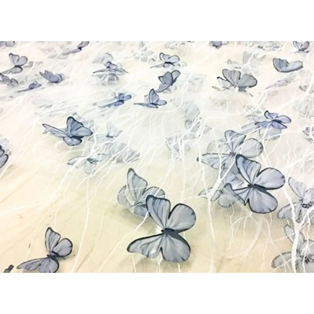 Прозрачная сетчатая ткань с узором бабочек для декора White gray
