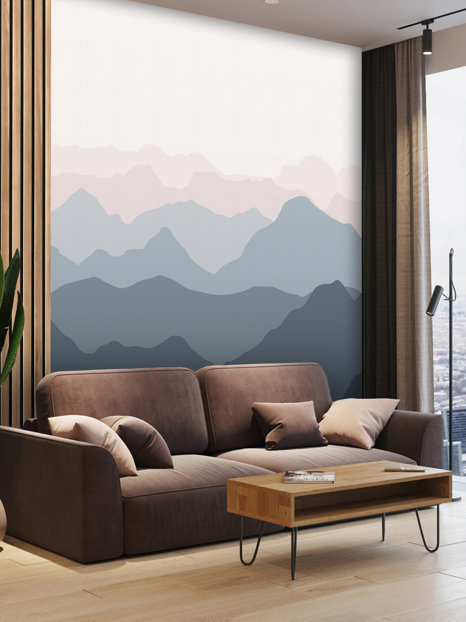 Фотообои 200 х 270 см "Горы силуэт"/ Обои на стену, в гостиную, спальню, для кухни, в зал