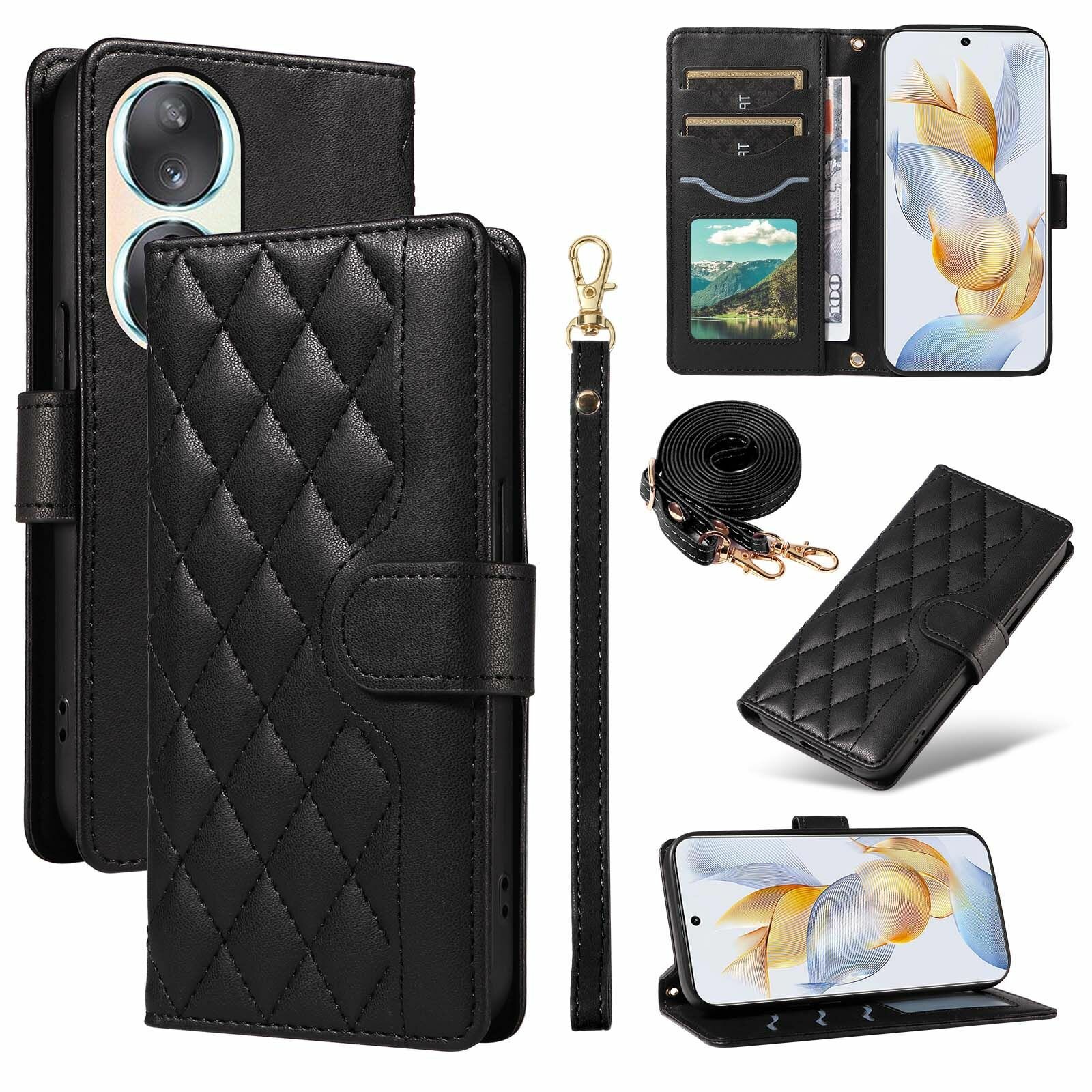 YIKATU Кожаный Чехол Для Honor 90 (Хонор 90) С Визитницей Из Экокожи, Модный, Против Падения, Подарочный, Элитный