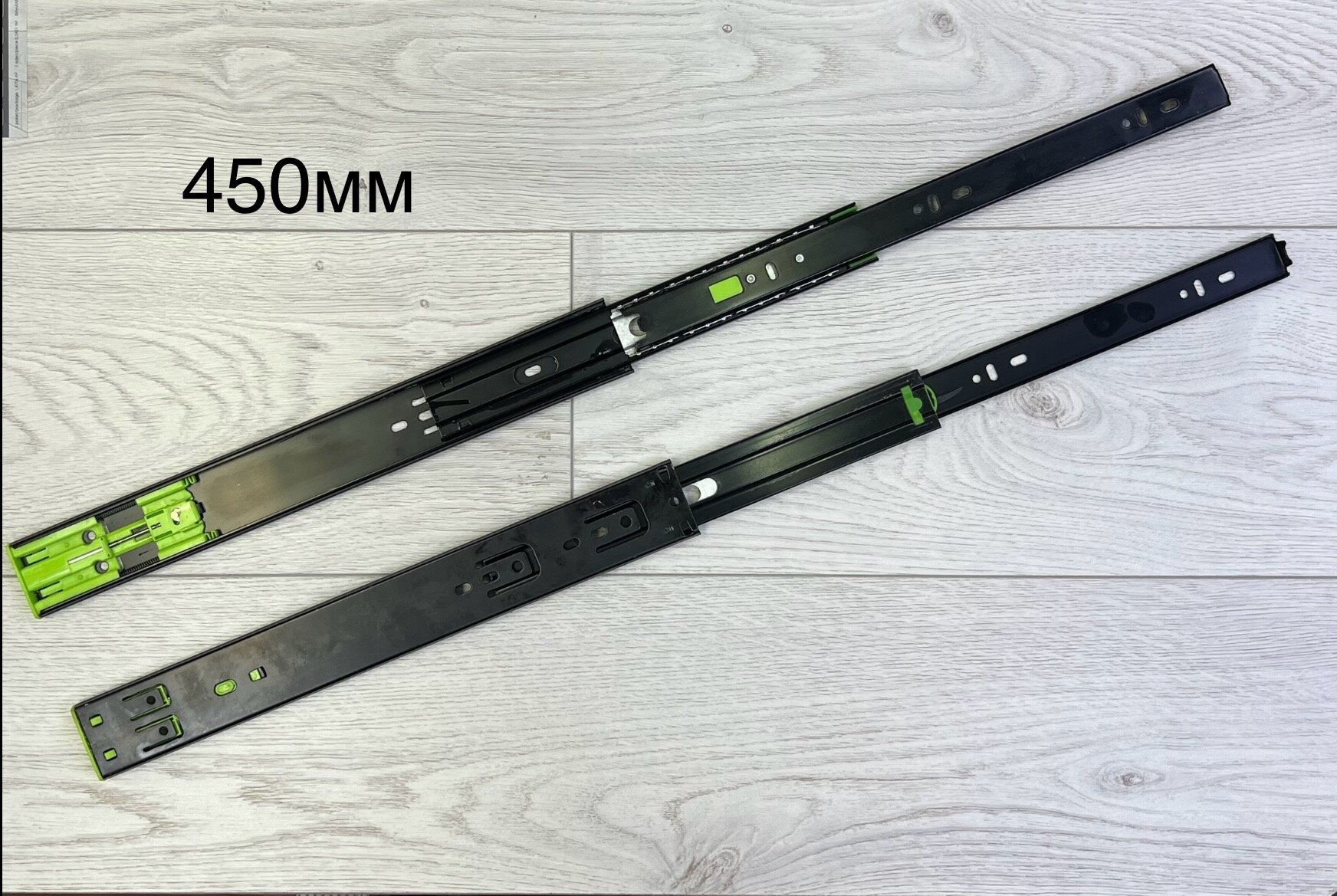 Направляющие шариковые 450мм полного выдвижения с доводчиком, черный, высота 45 мм