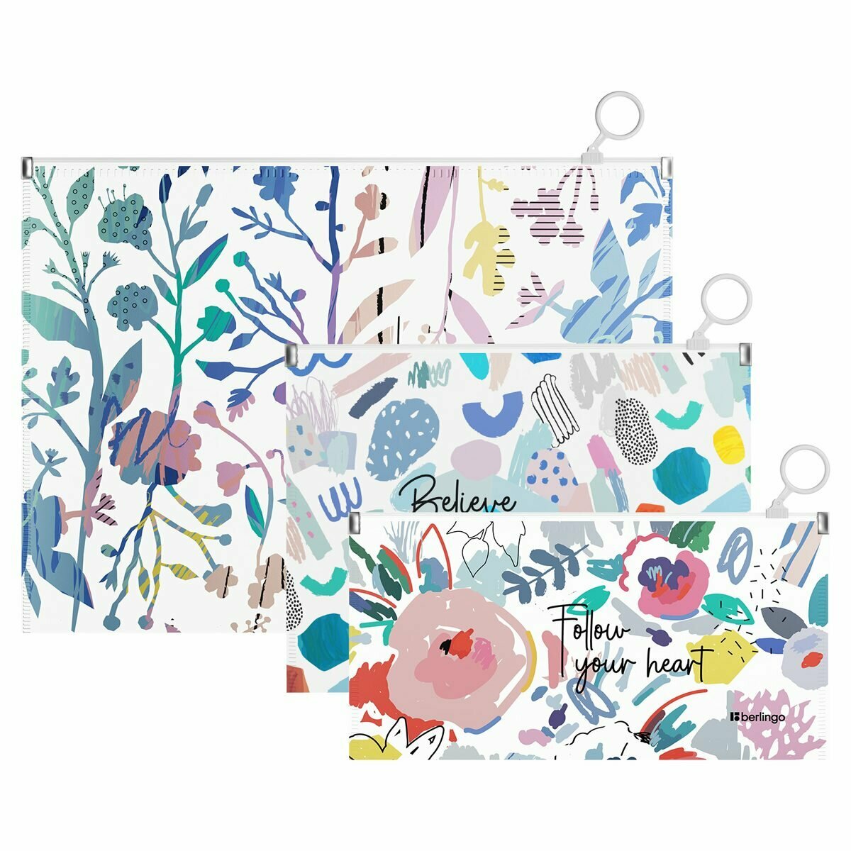 Папка-конверт на молнии Berlingo Style (А4, А5, евро) набор 3шт. (ZBn_ST211)