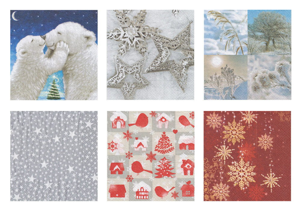 Love2art" салфетки бумажные ассорти 3х слойные SDD 33 x 33 12 шт. Набор №0517-07 "Зимние снежинки