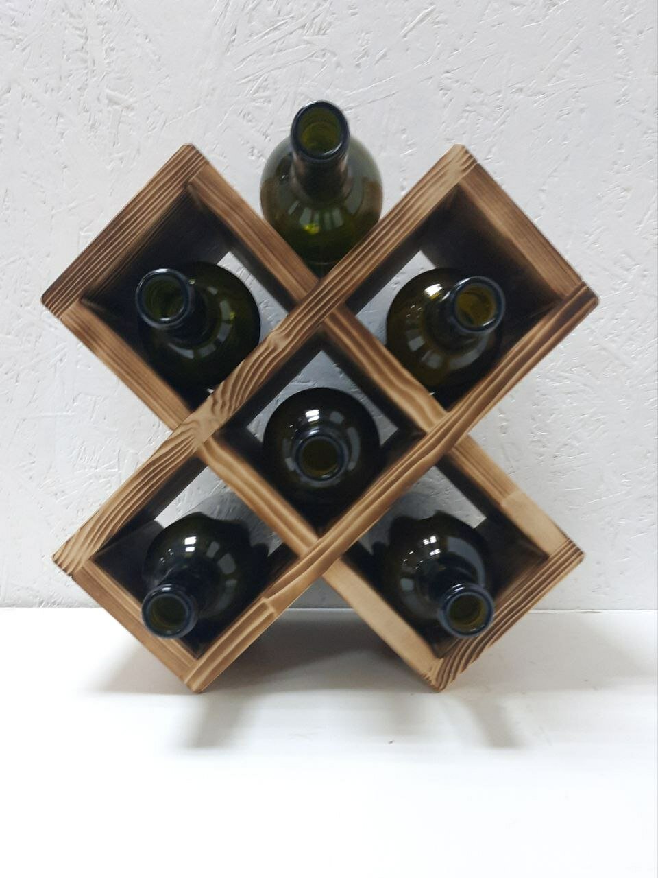 Полка для вина сота на 5 бутылок из дерева. Подвесная/настольная в обжиге.
