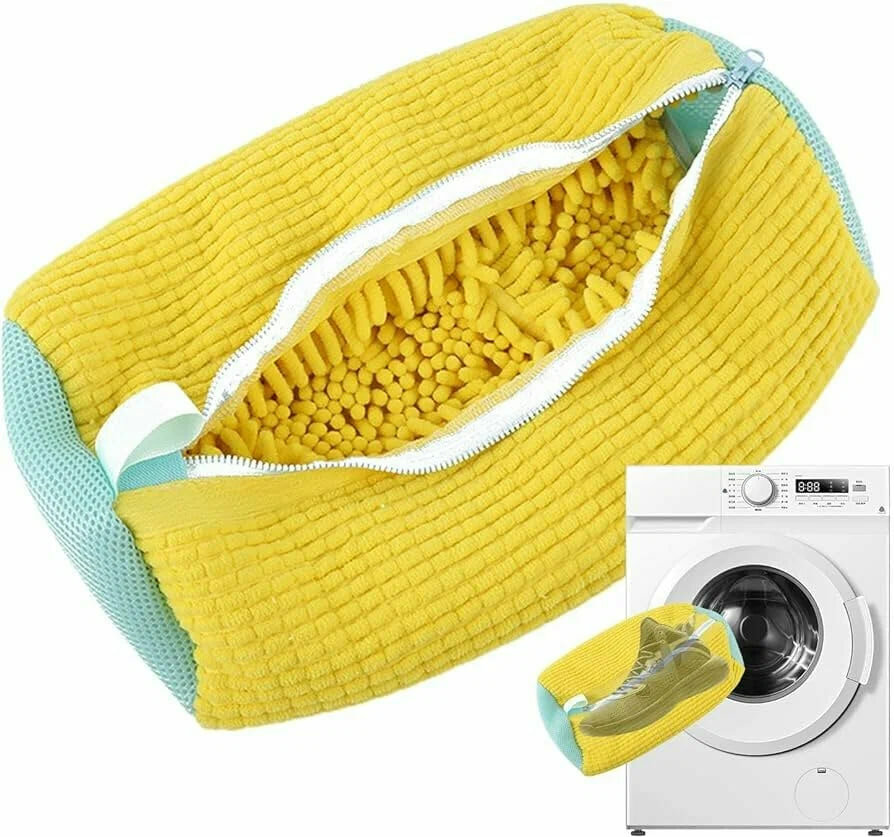 Мешок для стирки обуви и кроссовок в стиральной машине, застежка-молния, синелевая микрофибра, желтый