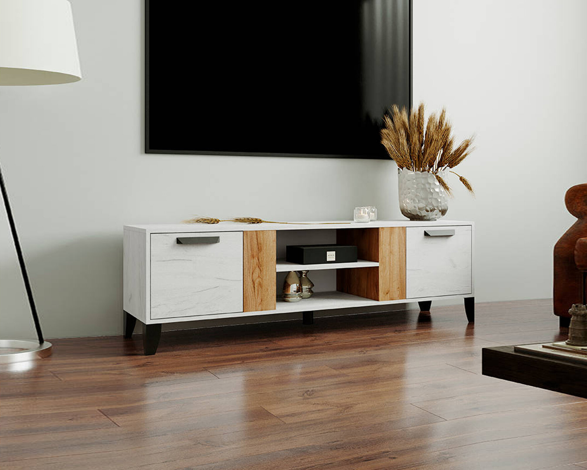 Тумба ТВ Парус-7 (500х1652х400) дуб крафт белый/дуб крафт табачный