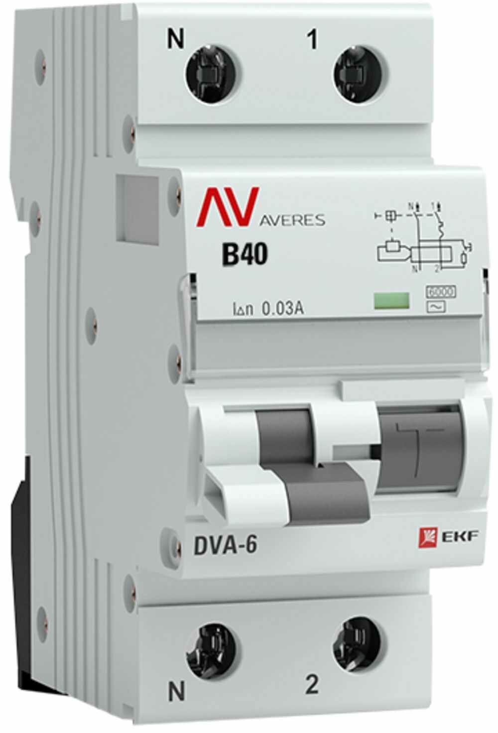 Дифференциальный автомат EKF Averes DVA-6 1P N C40 A 30 мА 6 кА AC rcbo6-1pn-40C-30-ac-av