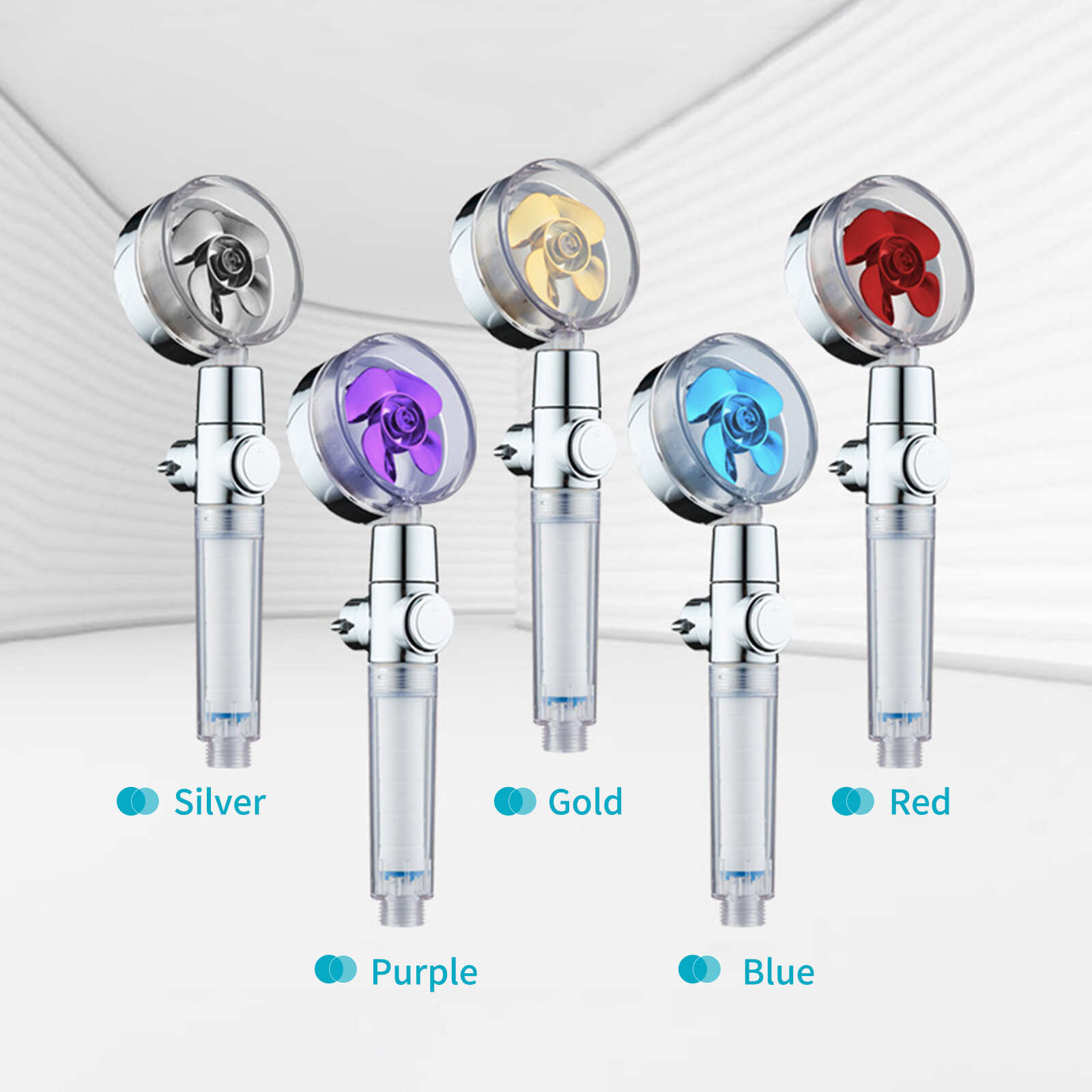 Ручная душевая лейка с турбовентилятором, кнопкой включения/выключения/паузы, хлопковым фильтром, вращающаяся душевая лейка высокого давления G1/2, сменная регулируемая лейка для душа