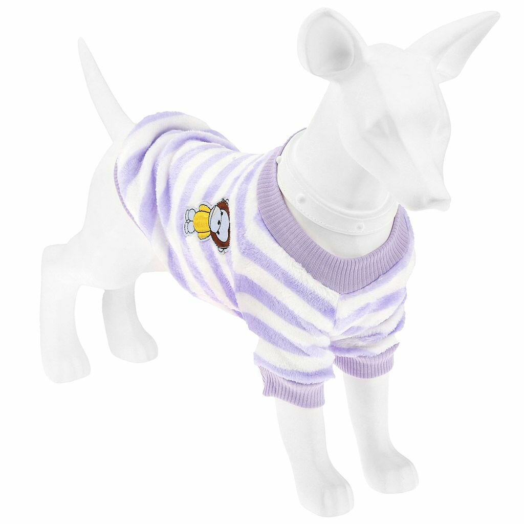 Толстовка для собаки Pet Toys "Полосатик", на меху, М, длина спинки 28 см, обхват груди 34 см, шеи 24 см, сиренево-белая