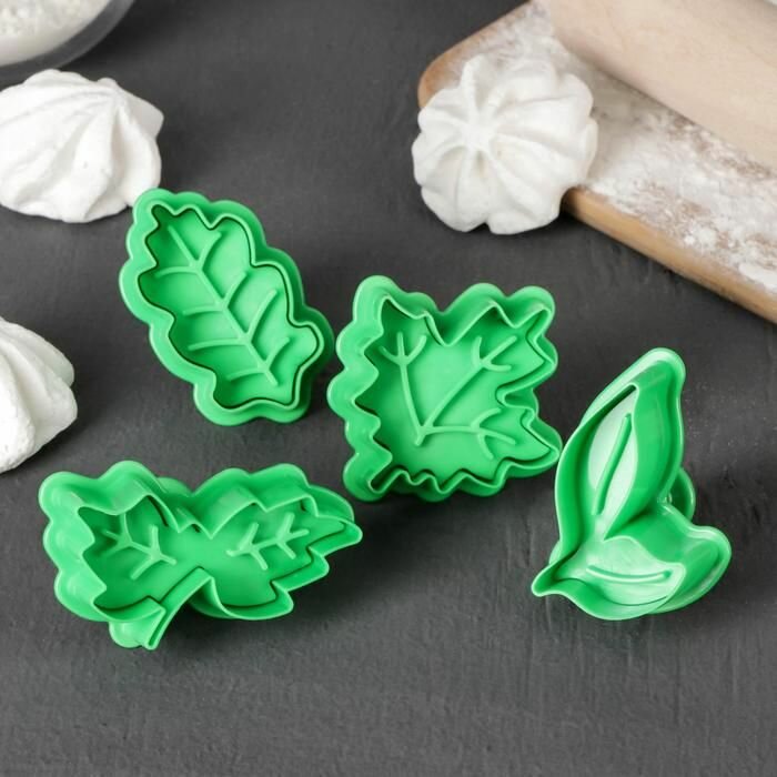 Набор плунжеров Доляна кондитерских "Листва", 4 шт, цвет зеленый