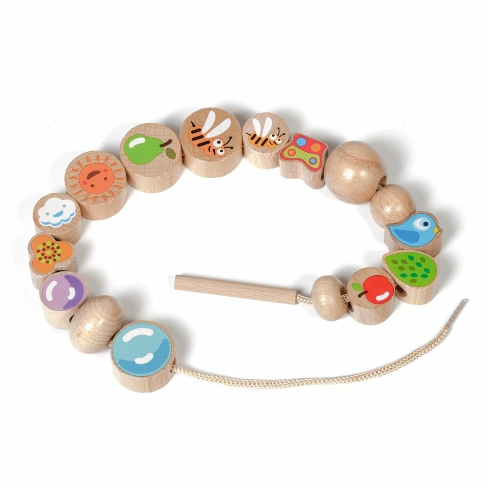 Шнуровка Мир деревянных игрушек "Бусы", 16 элементов, дерево