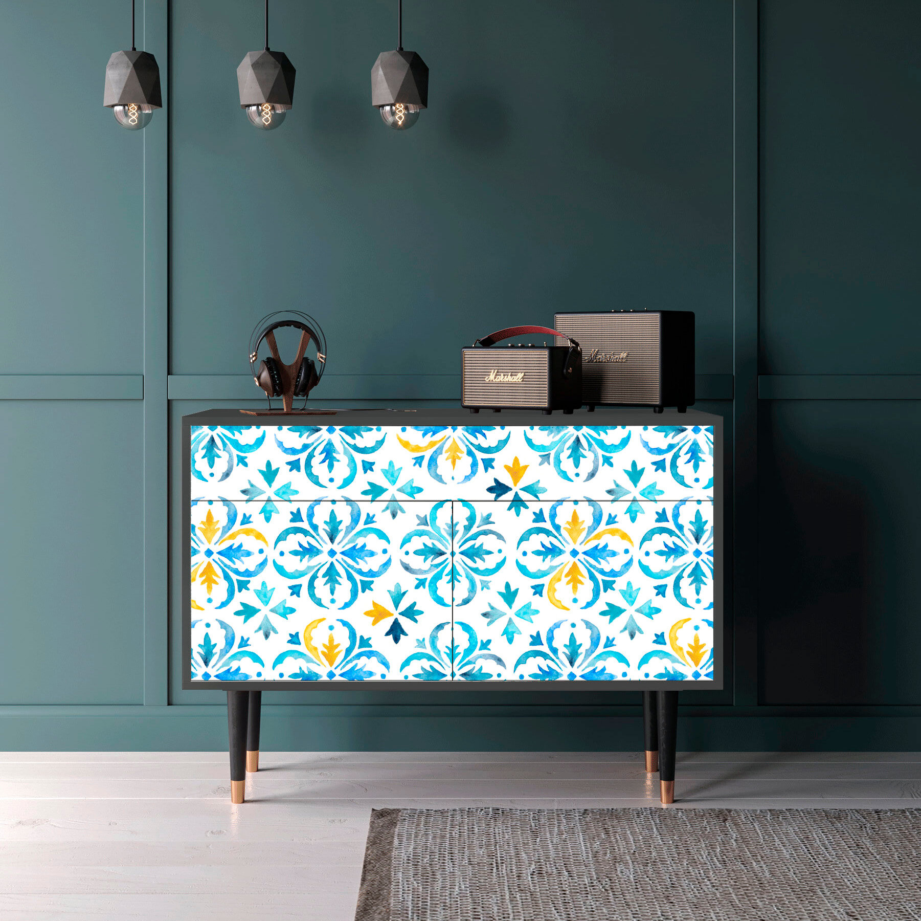 Комод - STORYZ - BS4 Lisbon Flover, Размер - 115 x 85 x 48 см, Цвет корпуса - Антрацит