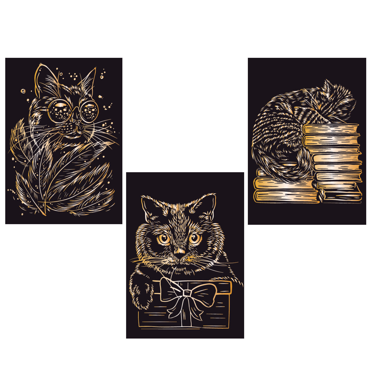 Hobbius GHPM-08-ZO58 Набор для творчества Гравюра мини 10x15 см, 3 шт котики золото