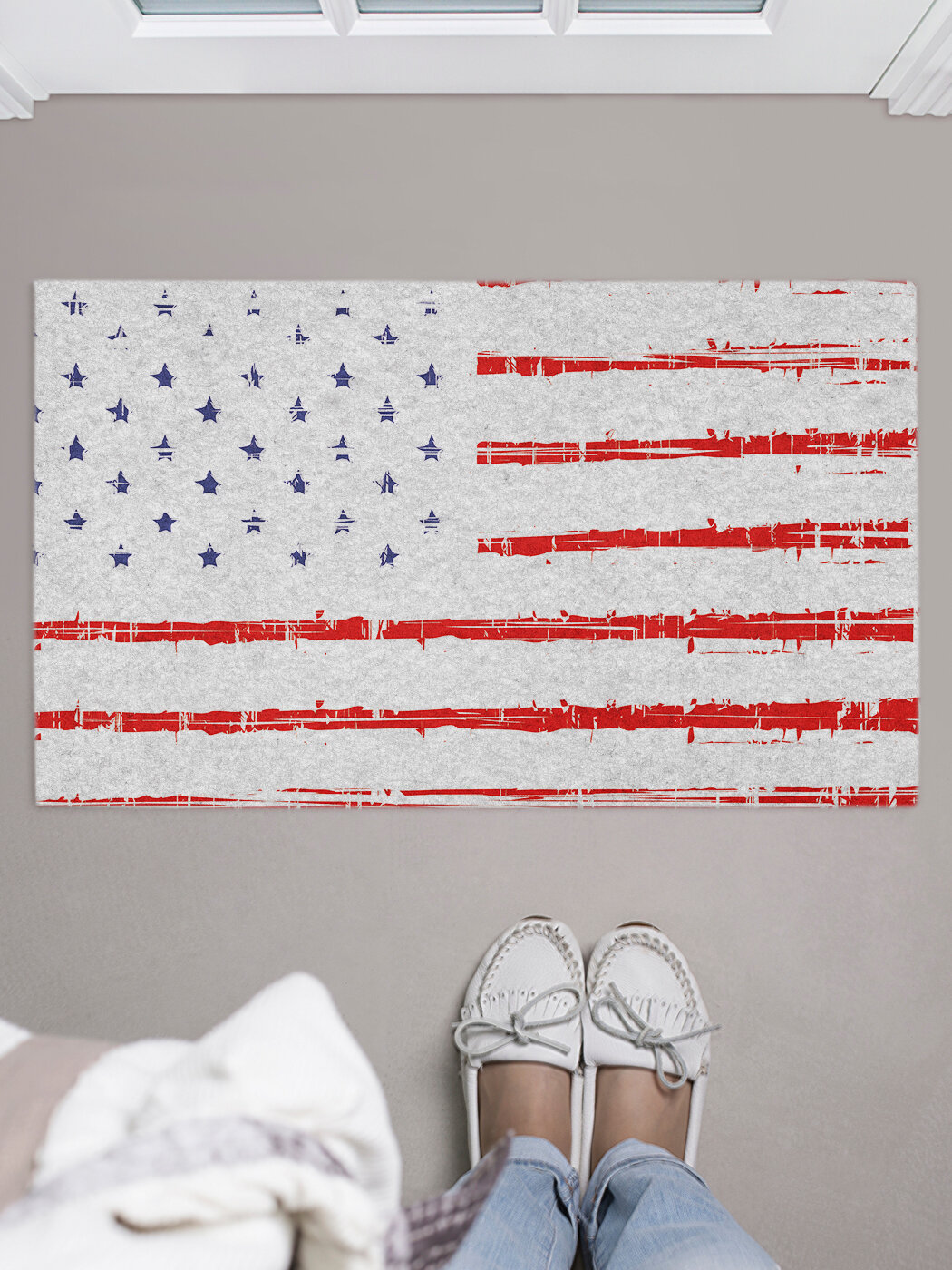 Коврик придверный в прихожую с принтом "Стиль флага Америки" 45x75 см , JoyArty
